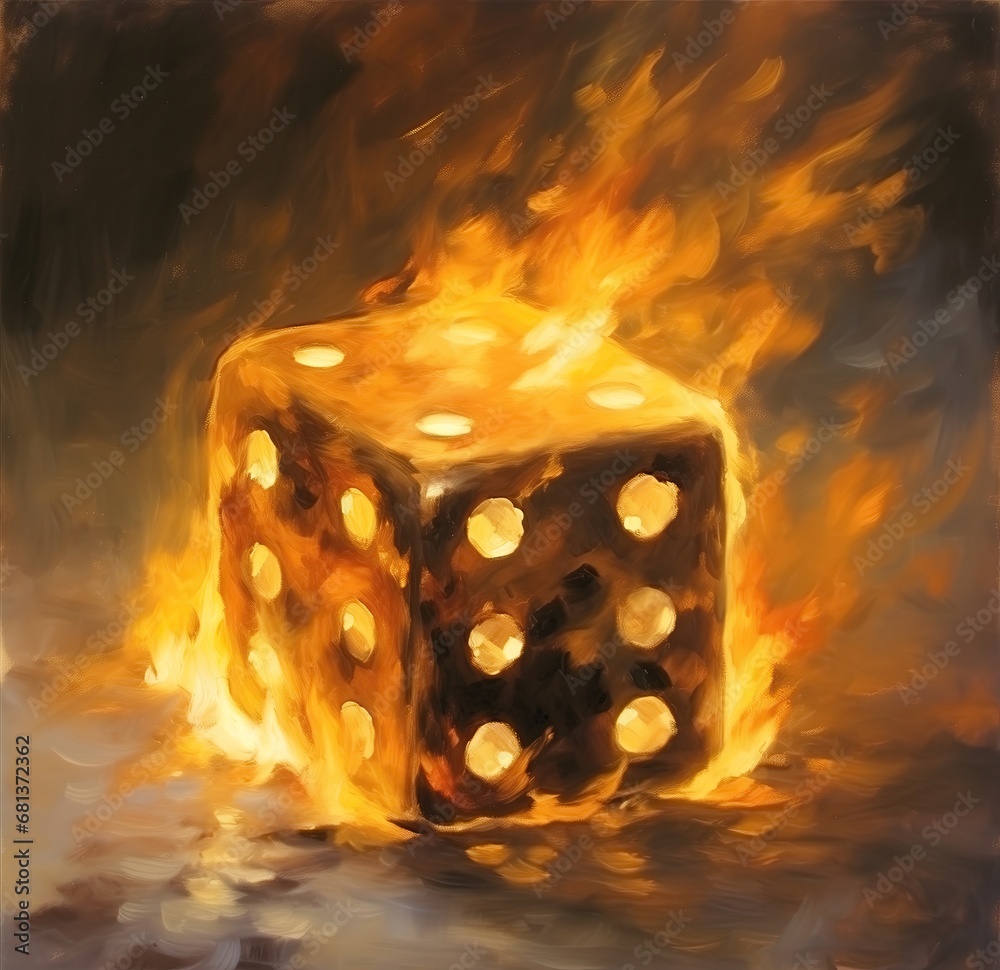 Burning dice. Scorching, red-hot roll dice is on fire. Inferno. Lost ...