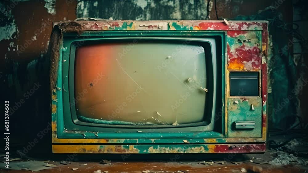 A worn out old TV with faded colors and a tape playing in the VHS slot ...