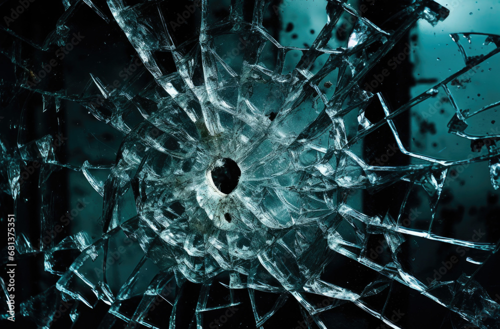 Window glass pane shattering and breaking on dark background. Real ...