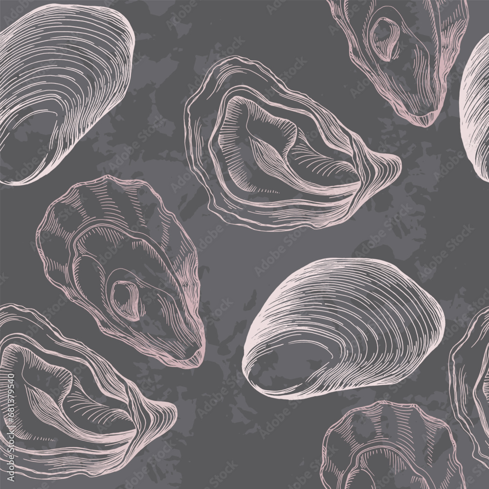 Oysters vintage Seafood pattern. A simple background is ideal for ...