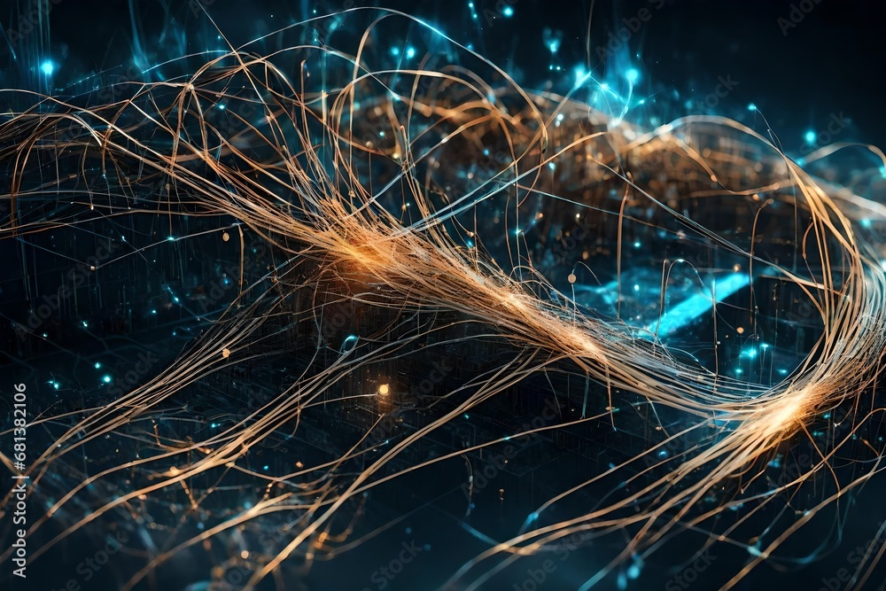 Abstract tech background with illuminated fiber optic connections ...