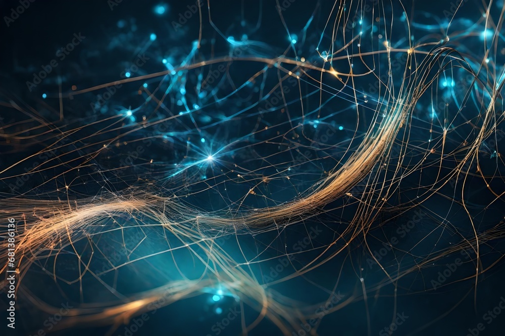 Abstract tech background with illuminated fiber optic connections ...