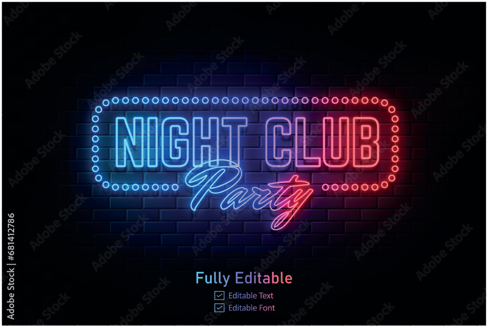 Vector neon effect light night party editable text effect and night ...