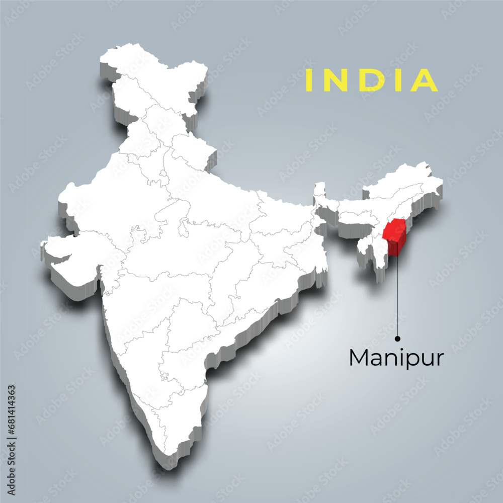 Manipur state map location in Indian 3d isometric map. Manipur map ...