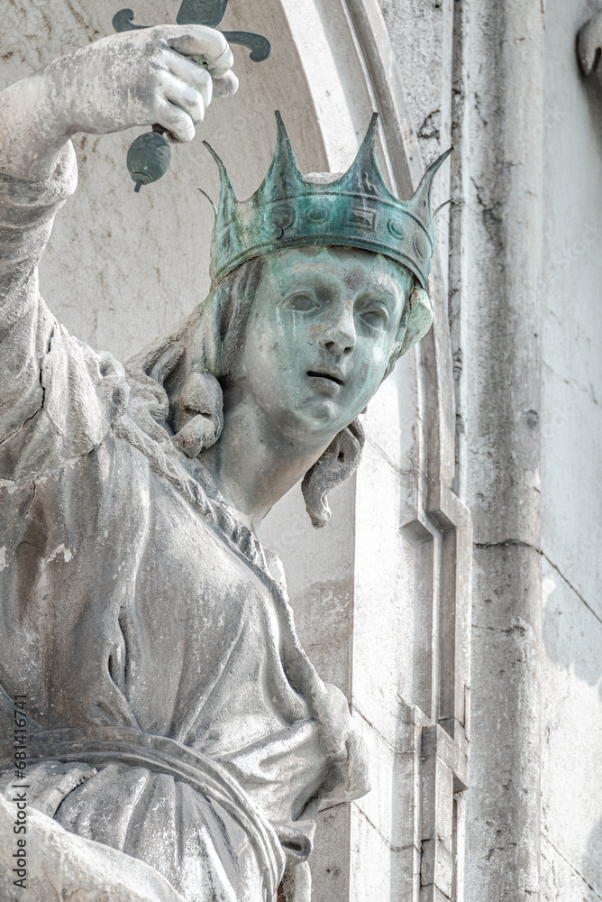 Venice, Italy. Old statue of beautiful noble woman princess with crown ...