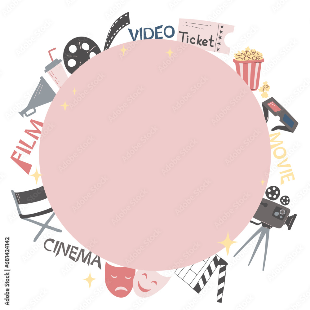 Vector illustration of round frame with movie cinema attributes ...