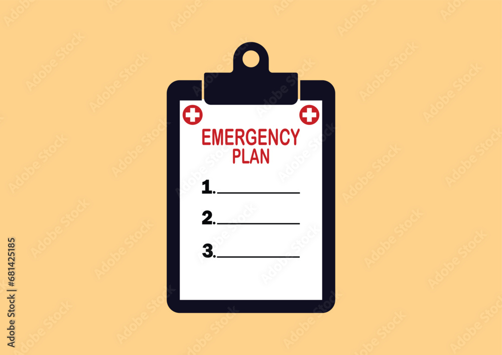 Emergency plan. Clipboard with text Emergency Plan. Vector illustration ...