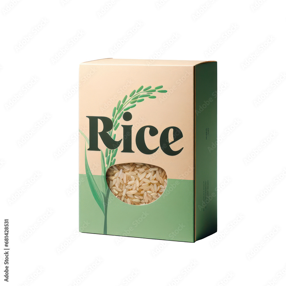 Rice cardboard box package isolated on white transparent background ...