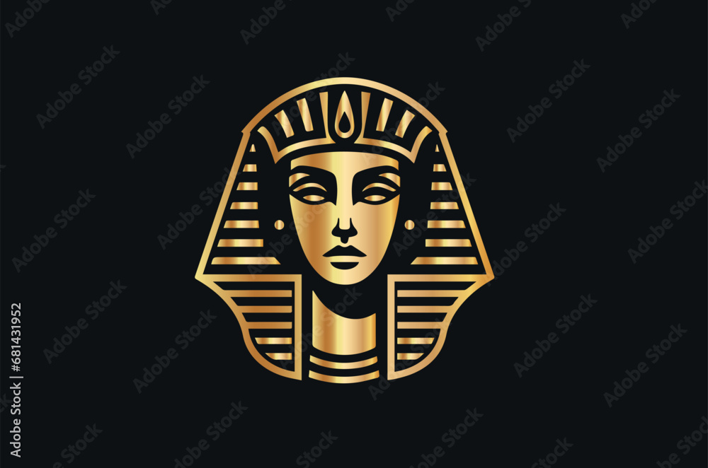 Beautiful golden Egyptian Pharaoh logo. The face of Cleopatra, the ...