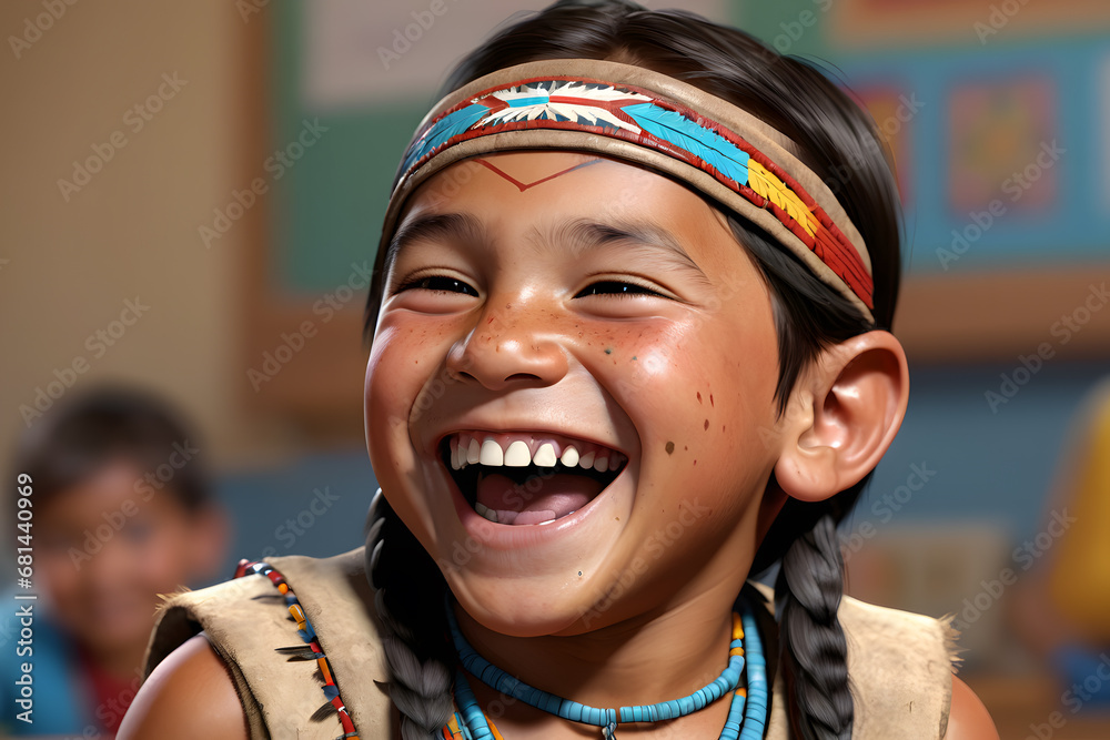 Laughing Little Native American Boy with a Joyful Expression while at ...