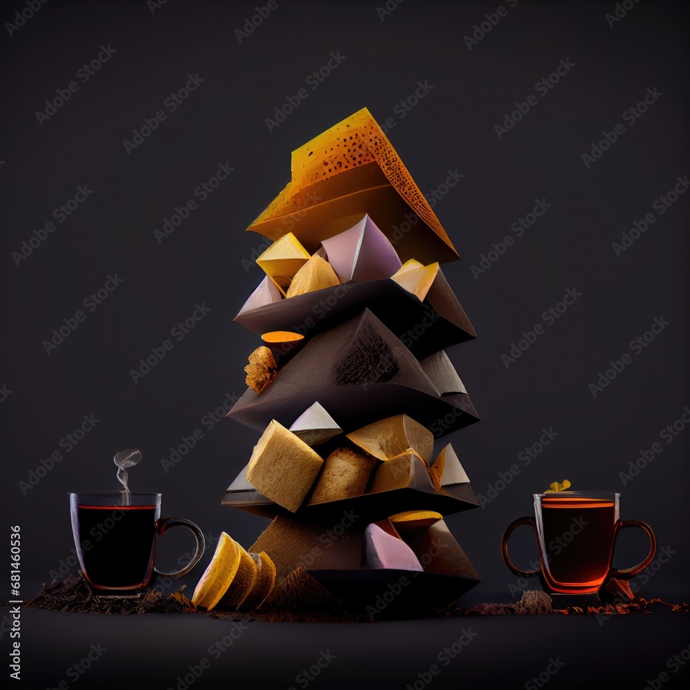 Green tea, black tea, Healthy herbal tea. Illustration created by ...