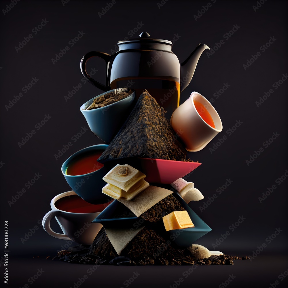 Green tea, black tea, Healthy herbal tea. Illustration created by ...