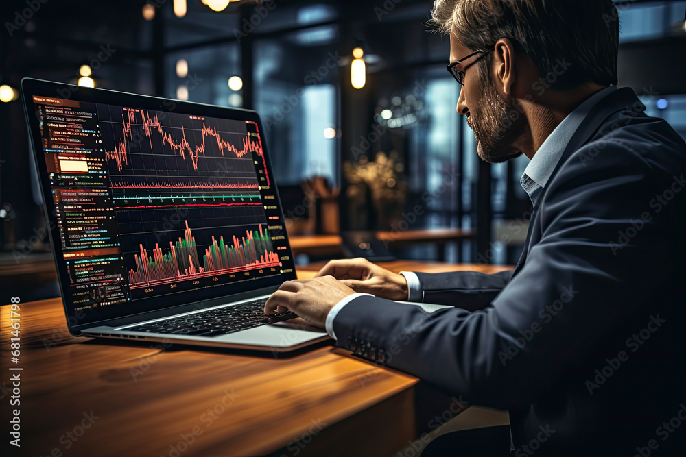 Handsome Caucasian Male is Working on Laptop Computer while Sitting ...