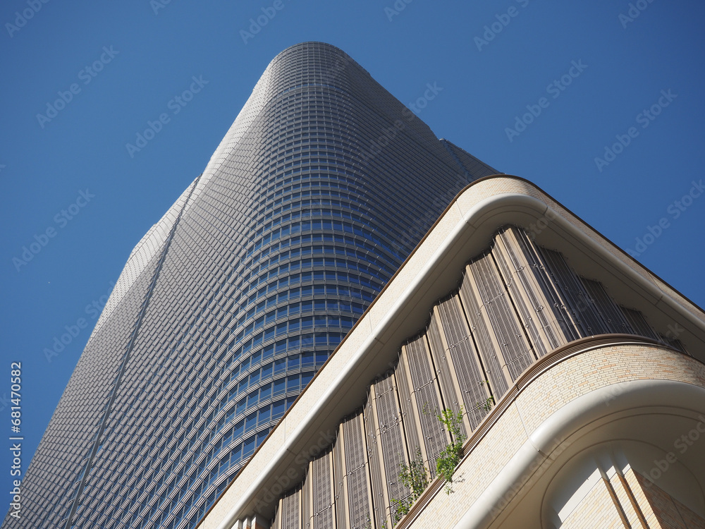 TOKYO, JAPAN - October 22, 2023: View from below of the Mori JP Tower ...
