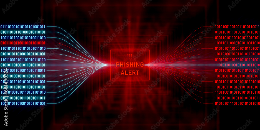 Phishing alert! Binary code, system message. Big data, cybercrime, system attack, threat ...