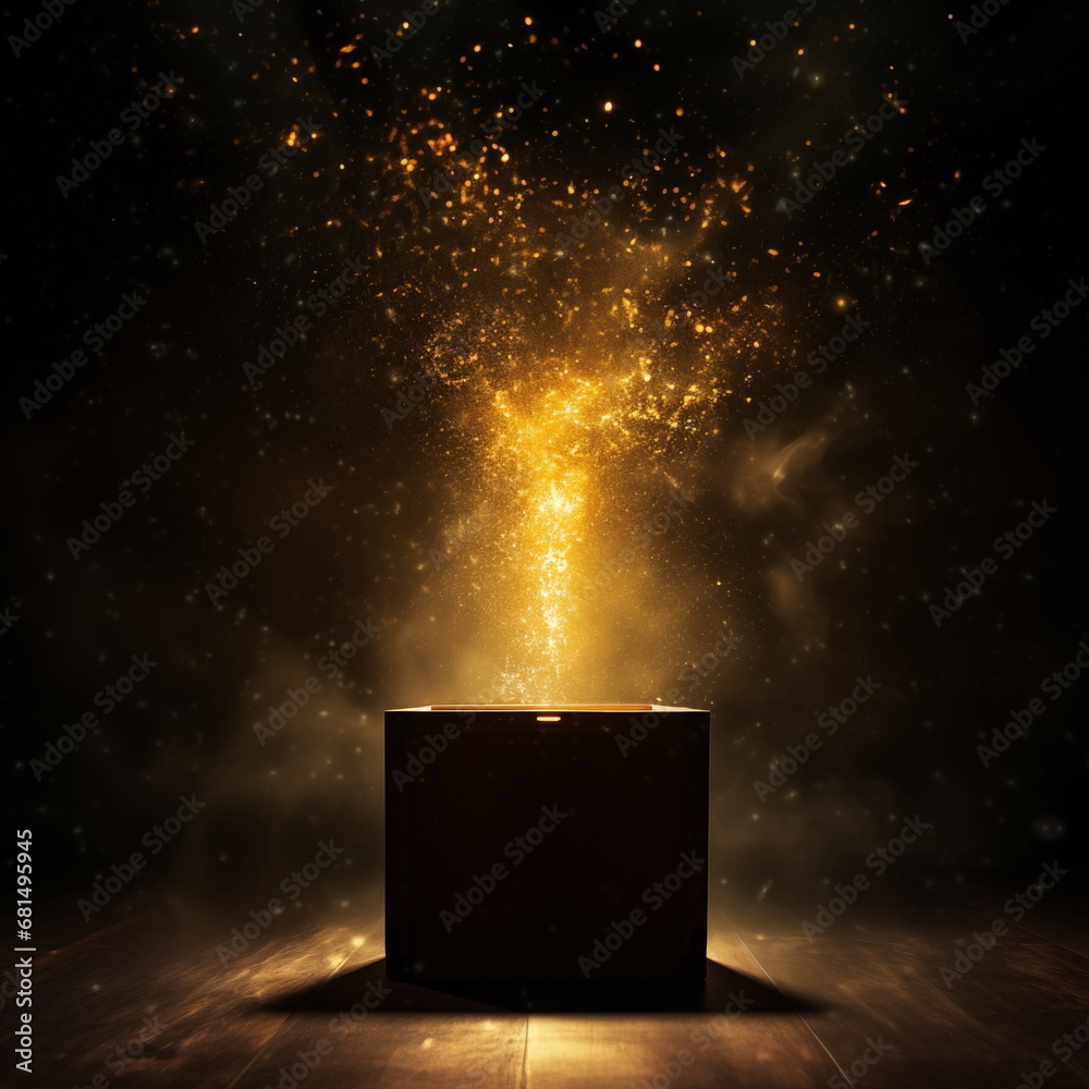 Foto de Magic light sparkle dust particles coming out of a black magic ...