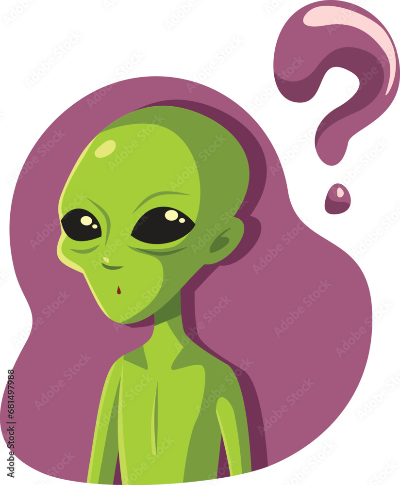 Confused Alien Character Wondering Asking Questions Vector Cartoon ...