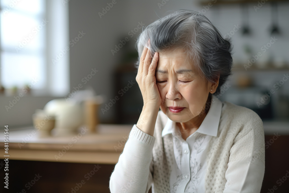 Forgetful asian senior woman with amnesia, brain disease, patient ...