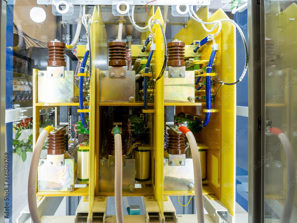 Electric transformers. Block several electrical modules. Transformers ...