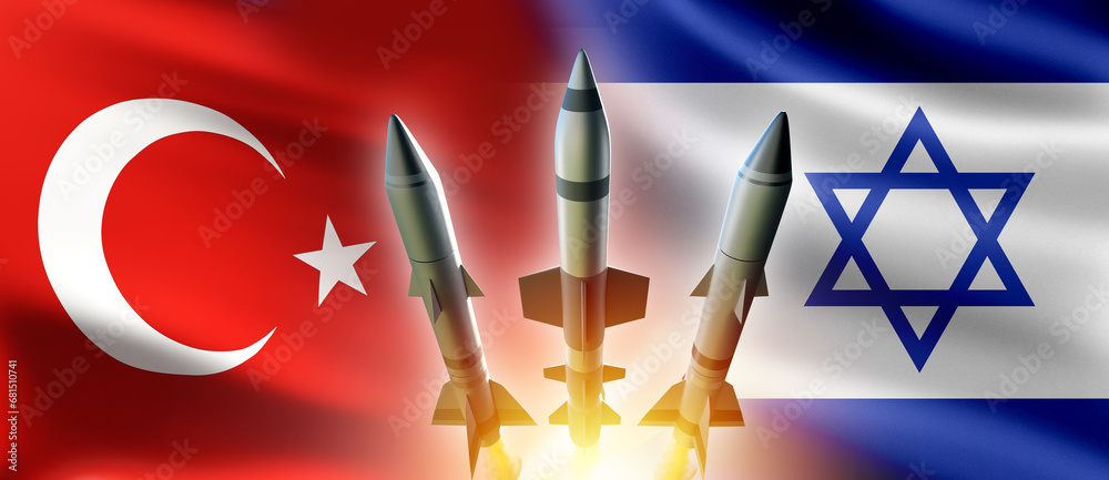 Flags of Israel and turkey. Ballistic missiles. Sale Turkish weapons to ...