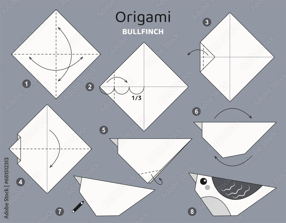 Vetor de Bullfinch origami scheme tutorial moving model. Origami for ...