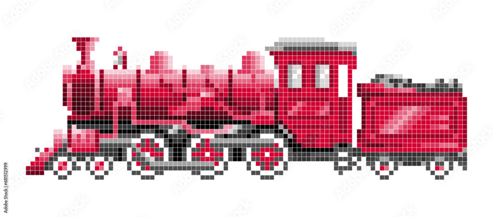 Vintage steam train locomotive isolated on white. Illustration in pixel ...