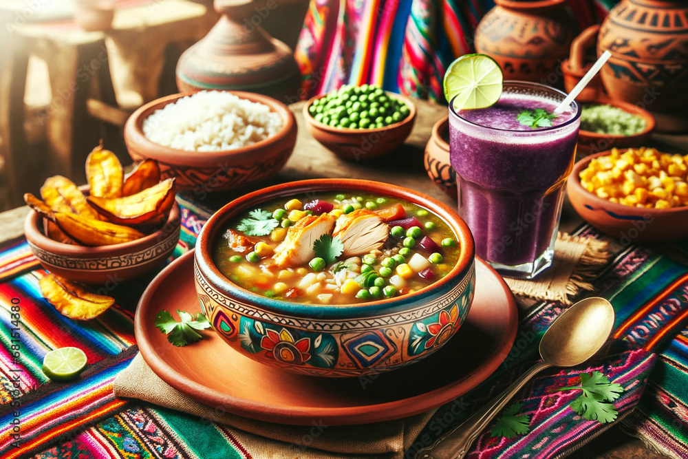 Peruvian Aguadito de Pollo (Chicken and Cilantro Soup). Illustration ...