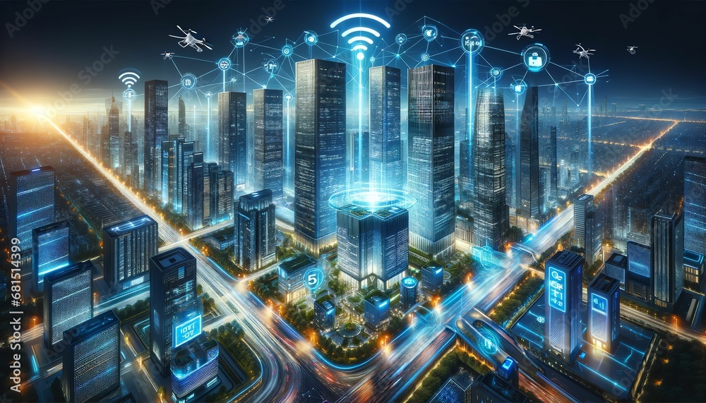 AI-generated illustration of a futuristic cityscape illuminated by the ...