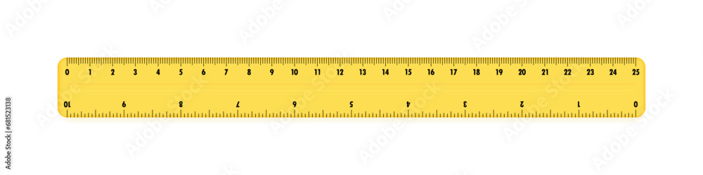 Yellow plastic ruler 25 centimeters. Measuring tool for work and ...