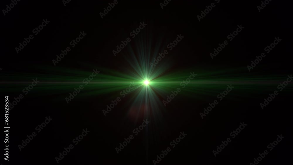 Center glow green star rays lights optical lens flares shine long arm ...