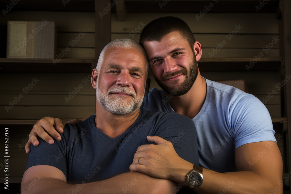 Contented Gay Male Couple Captured In Home Setting. Сoncept Adventure ...