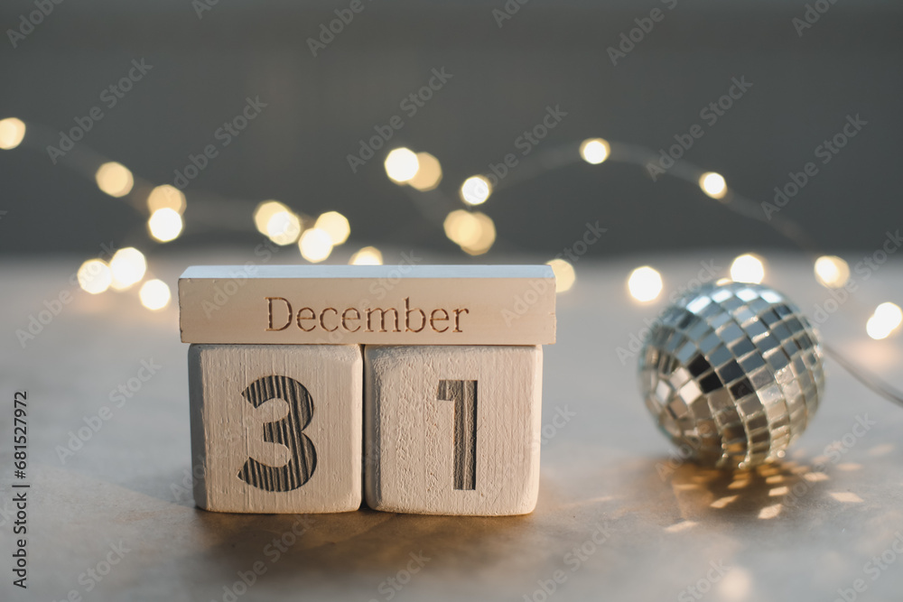 Christmas composition. New Year eve. December 31 on calendar on a craft ...