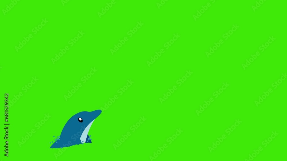 2d animation / cartoon dolphin dived in water in green screen / fish ...