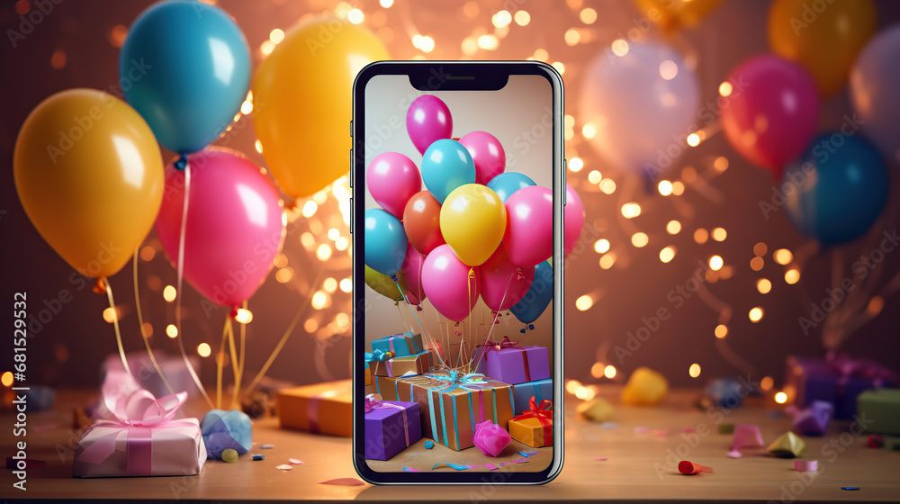 happy birthday background with mobile phone Stock Illustration | Adobe ...