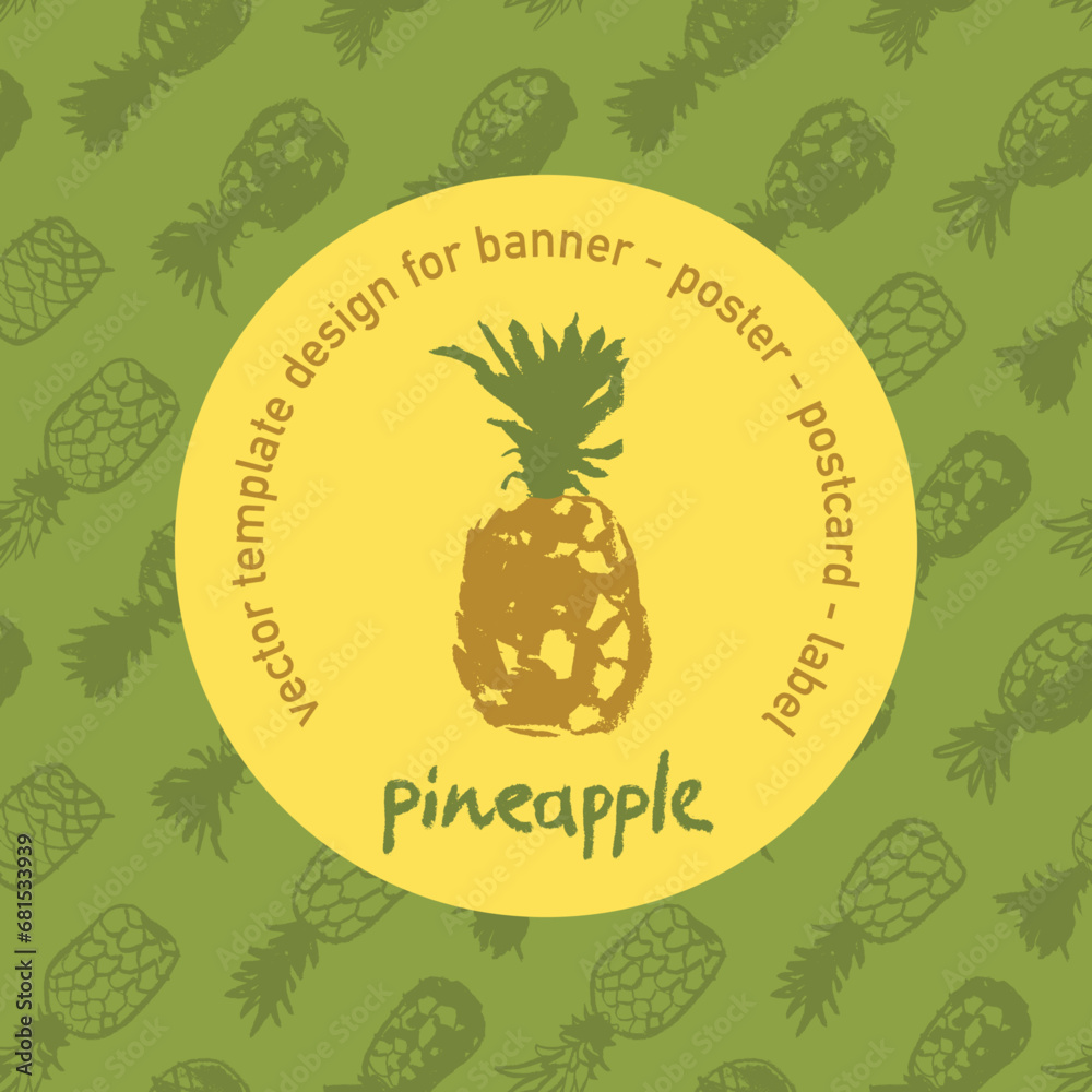 Color pineapple emblem on pineapple pattern seamless. Ananas background ...