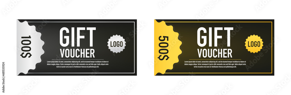 Realistic Detailed 3d Gift gold and silver voucher. Gift voucher ...