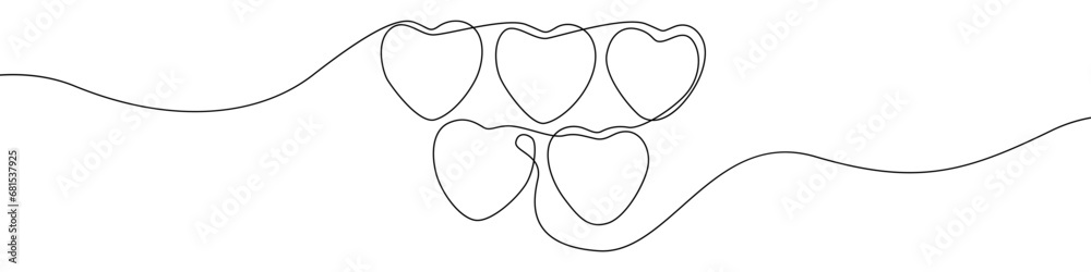 Set of hearts icon line continuous drawing vector. One line Black ...