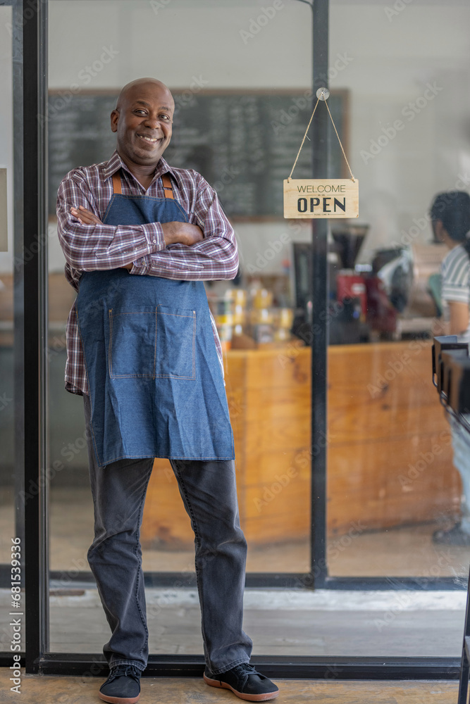 Full size protrait of a healthy retired black senior man stands proudly ...