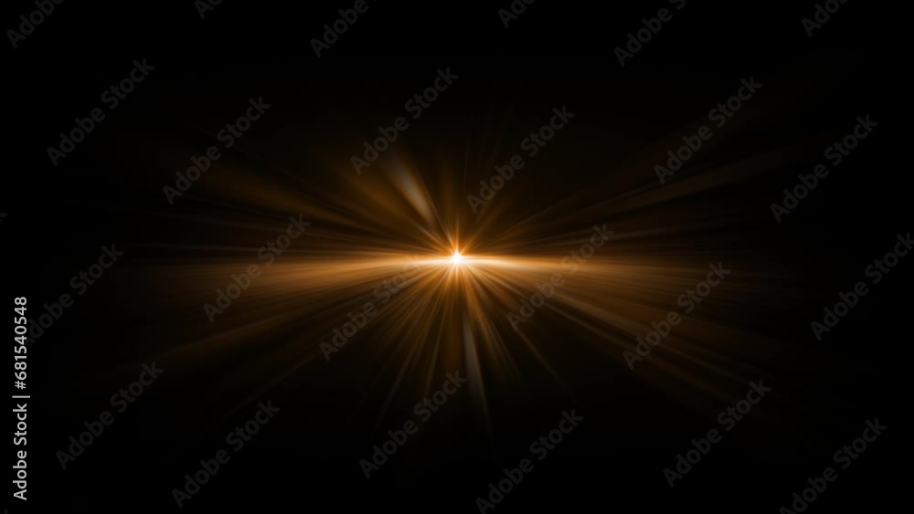Loop center gold star shine rays lights optical lens flares animation ...