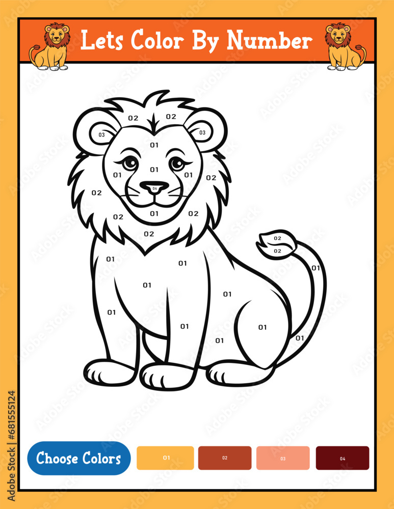 Color by number coloring page printable activity With Cute Lion Stock ...