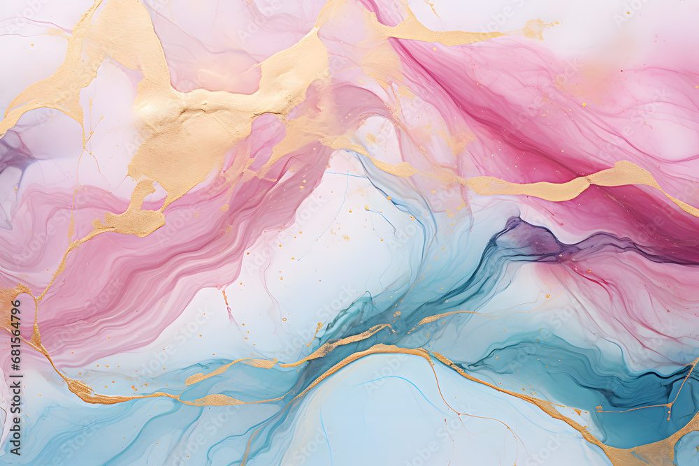 Abstract marble blue, pink and gold background. Invitation backdrop ...