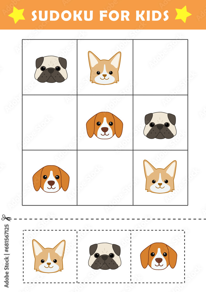 Sudoku logical reasoning activity for kids. Fun sudoku puzzle with cute ...