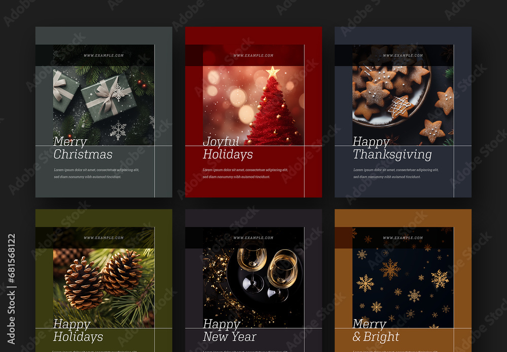 Set Of Festive Social Media Layouts With Christmas Imagery and ...