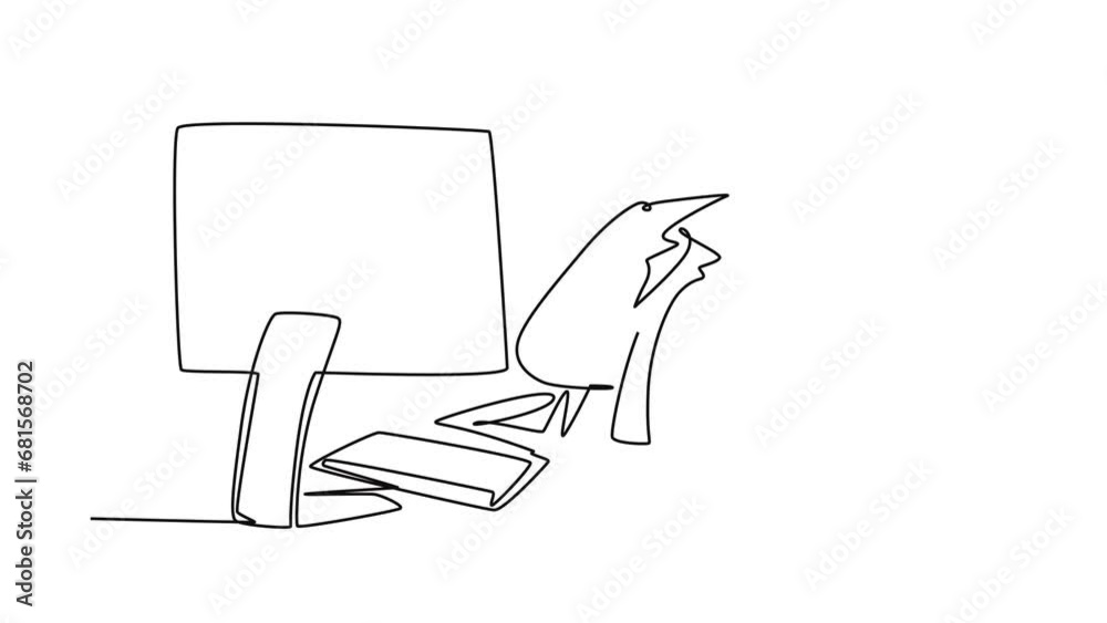 Animated self drawing of continuous line draw young sleepy businessman ...