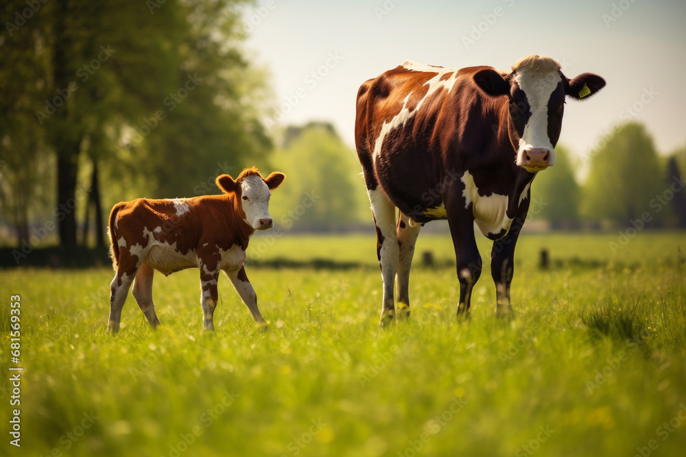 symbiotic relationship between cows and meadows, embodying contented ...