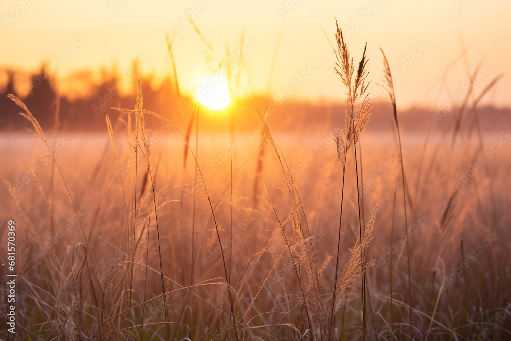 Foto de tranquil beauty of tall grass prairie at dawn, embodying gentle ...