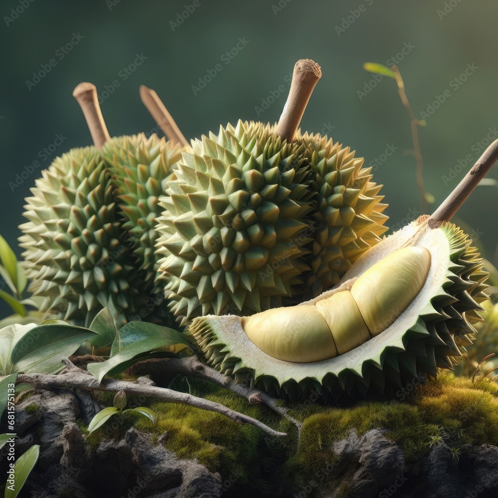 Generative AI Durian Fruit, Ripe durian fruit, Delicious durian fruit ...