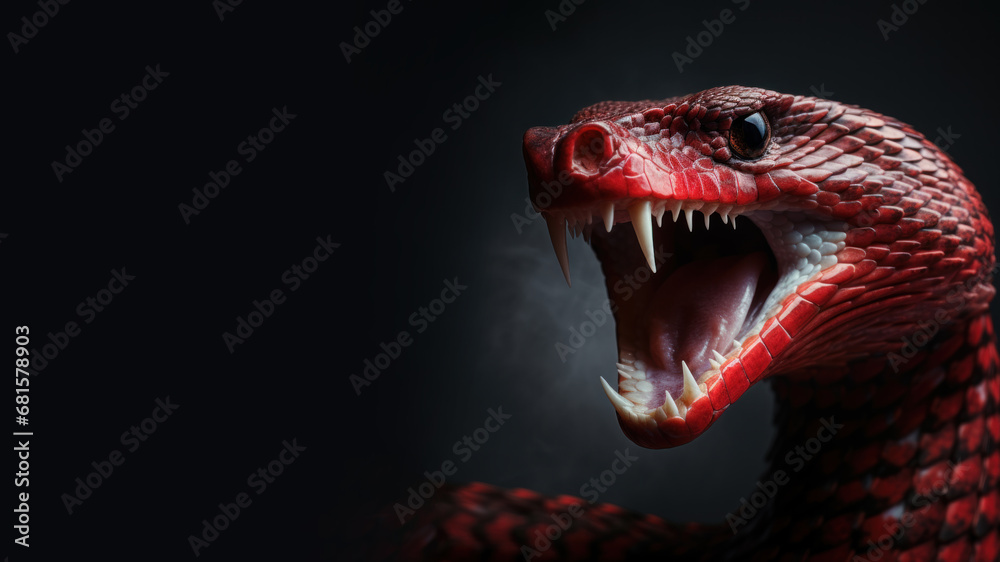 Red snake open mouth ready to attack isolated on gray background Stock ...