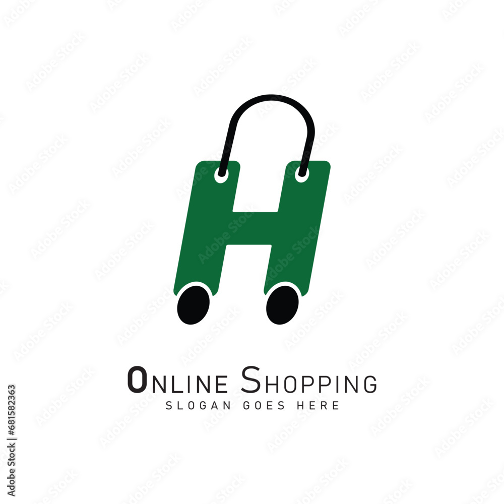 Letter H for Shopping Logo template, ecommerce icon. Alphabet H bag ...