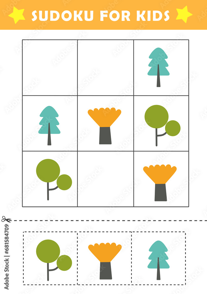 Sudoku logical reasoning activity for kids. Fun sudoku puzzle with cute ...